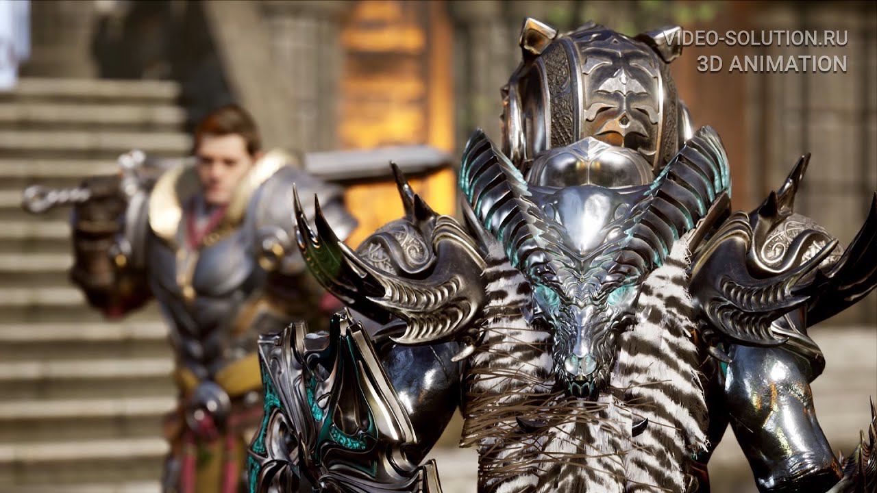 3д анимация с использованием персонажей, и постановочного боя рыцарей