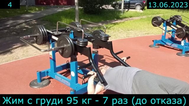 13.06.2023 - Жим с груди 95 кг - 7 раз (до отказа)