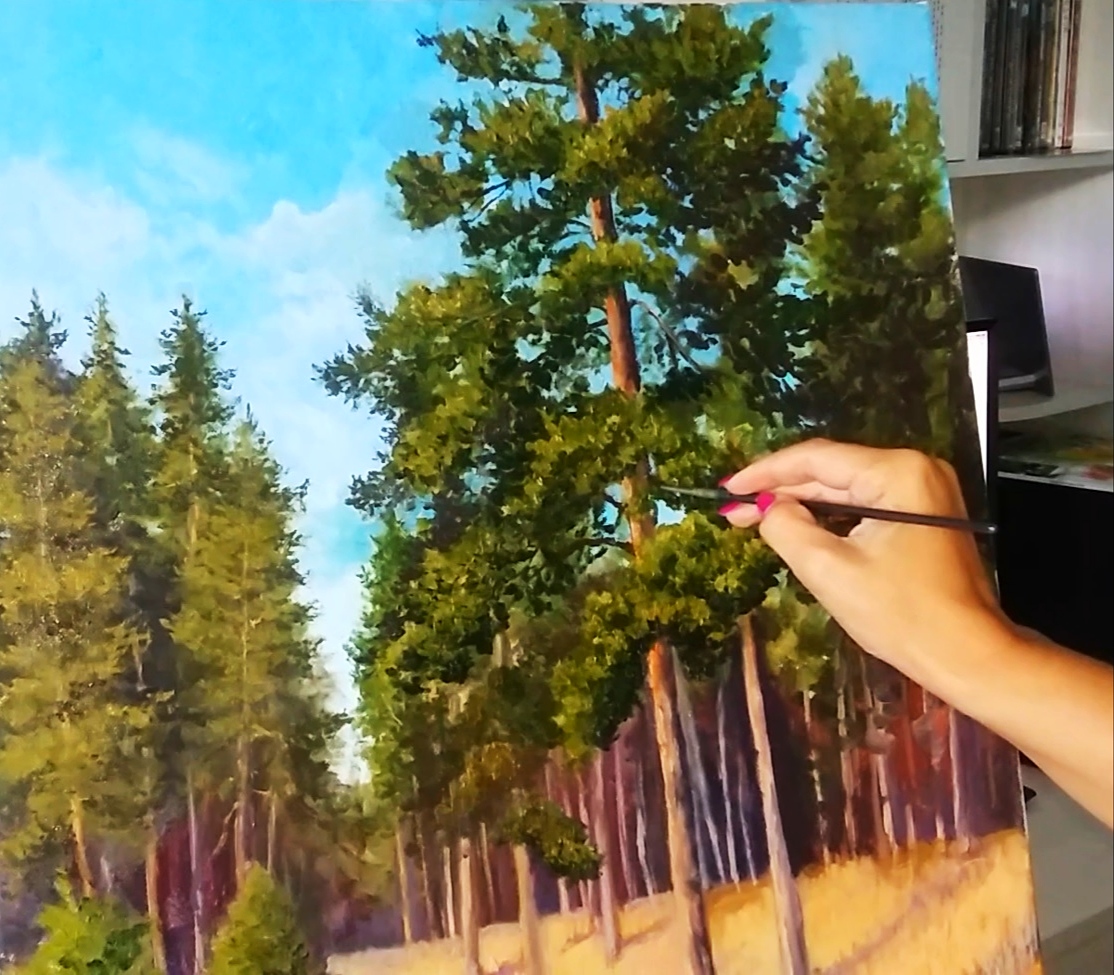 Бесплатный урок рисования. Как нарисовать СОСНЫ. Ч1. Картина маслом для начинающих. Оксилайт Арт.