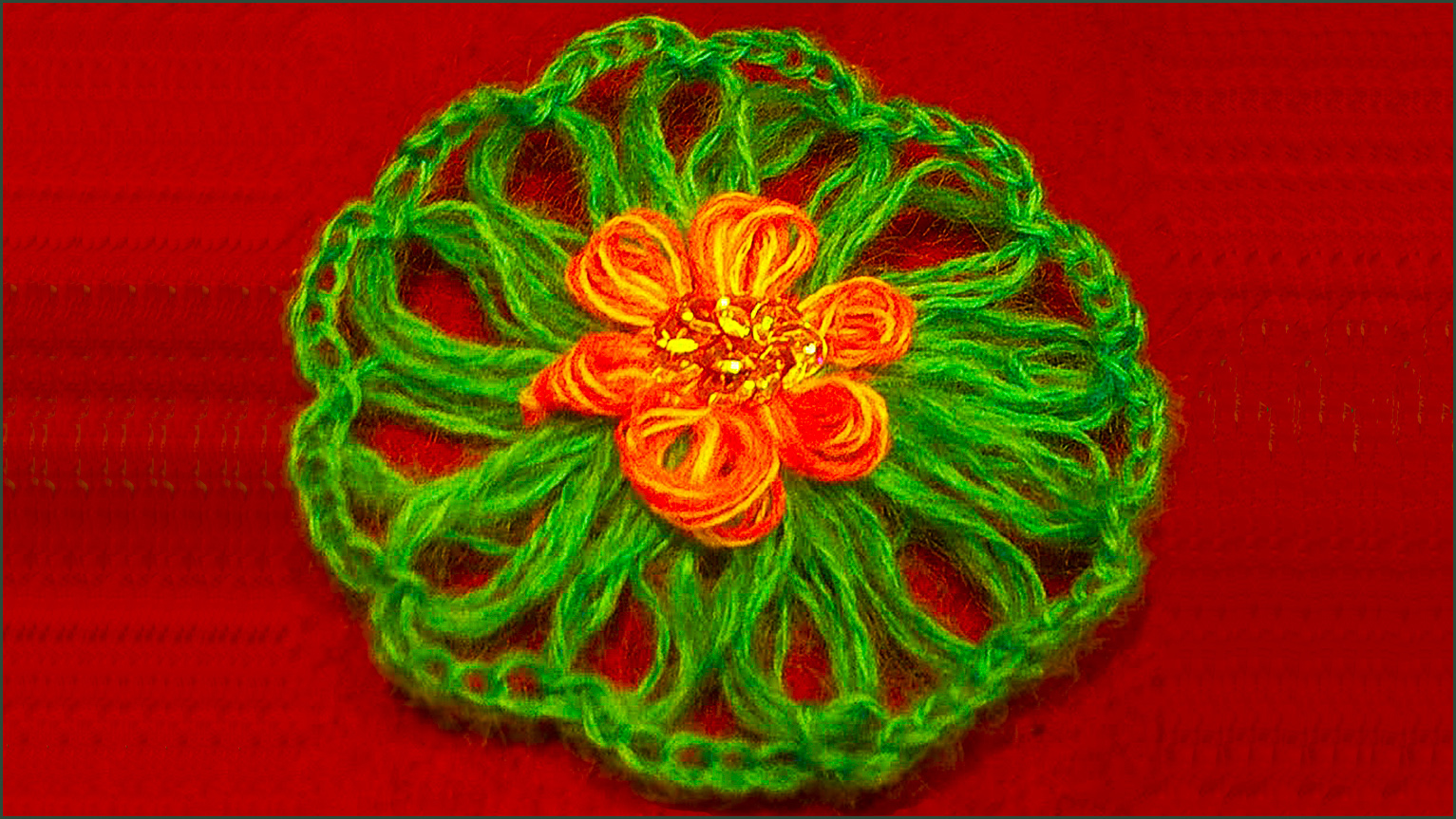 Вязание цветка на тенерифе или луме.  Лума для вязания. Цветок из пряжи. Часть 2.