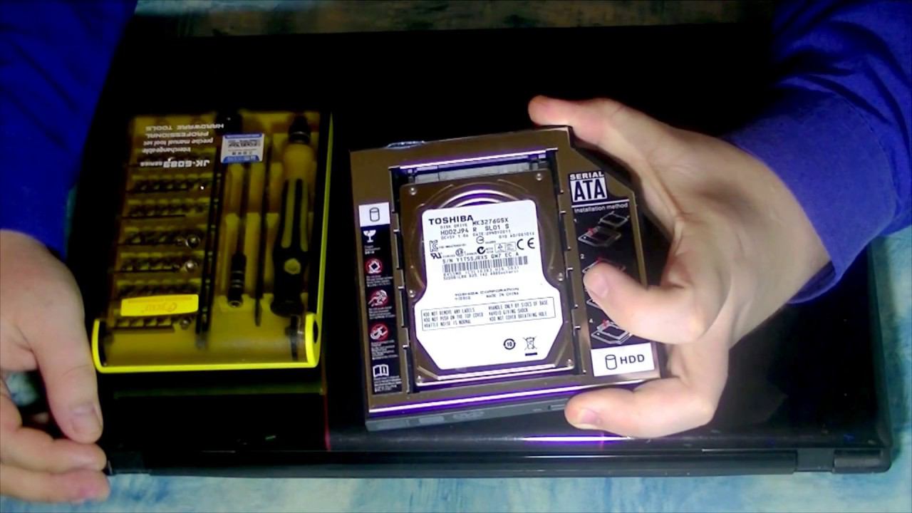 Установка адаптера, переходника для жесткого диска, SSD, HDD в ноутбук