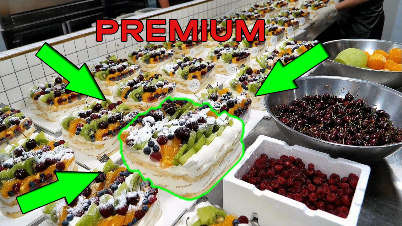 Фруктовая бомба! Удивительный процесс массового производства фруктовых торта со свежими сливками