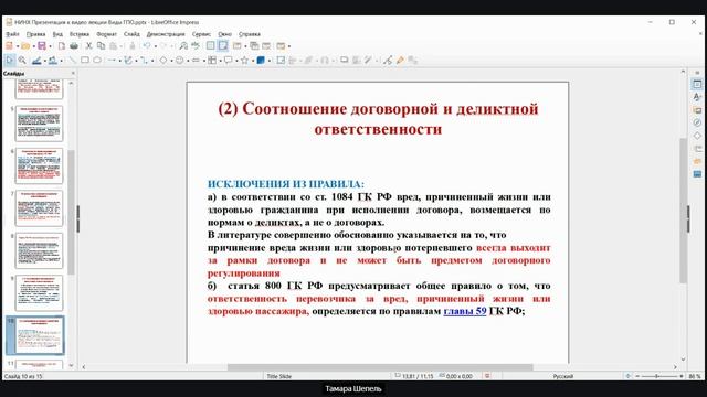 Публичные лекции: Т.В. Шепель о гражданско-правовой ответственности.