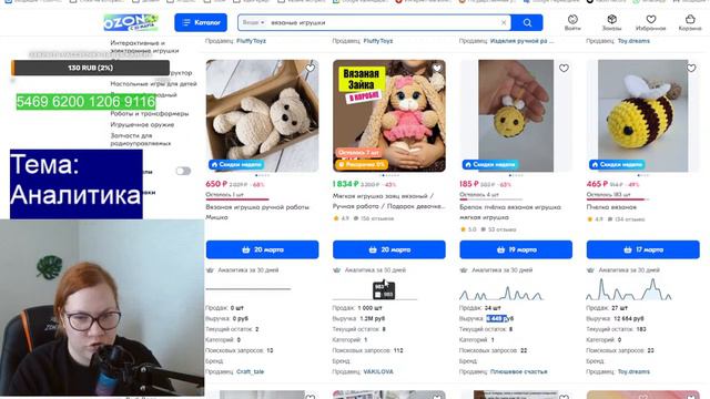 Аналитика Озон_ куклы ручной работы, вязанные игрушки, куклы грелки