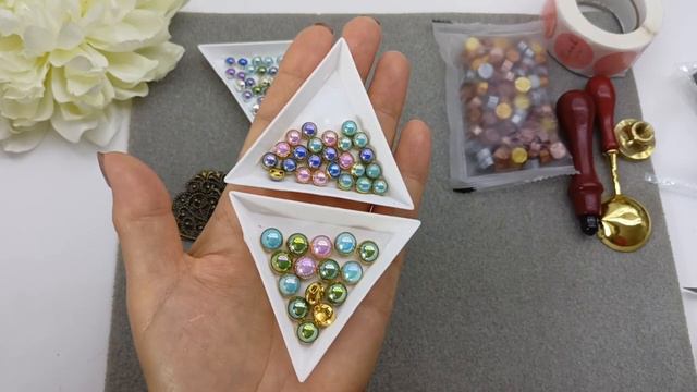 Как украсить подарок / Воск и штамп /  Полубусина жемчужная / Покупки с АлиЭкспресс