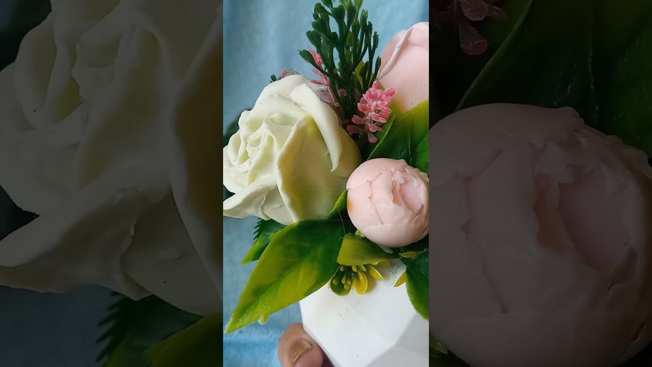 Мыльный букет в гипсовом кашпо "Три розы"