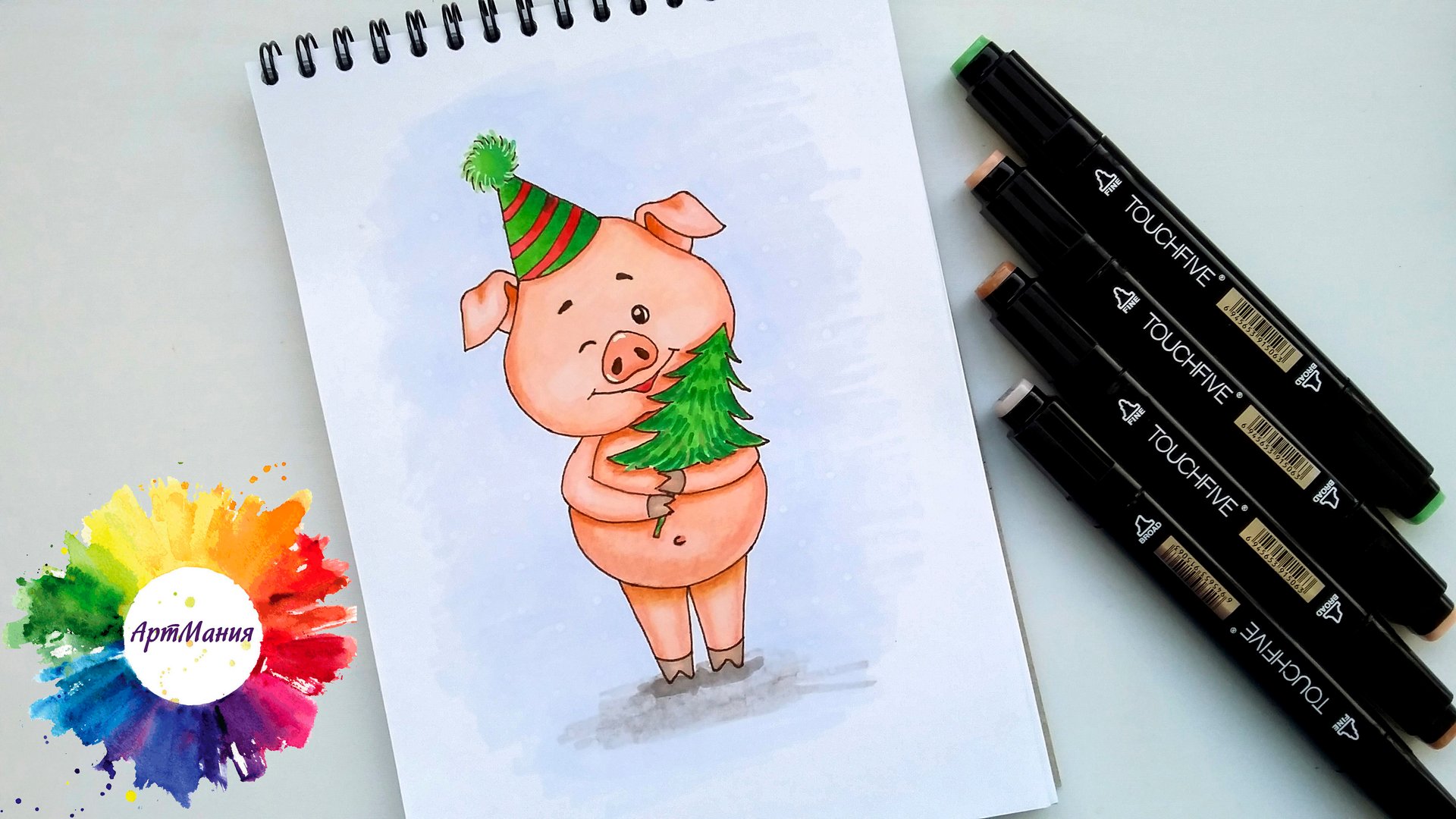 Новогодняя свинья ❄️ Рисунок маркерами на Новый год