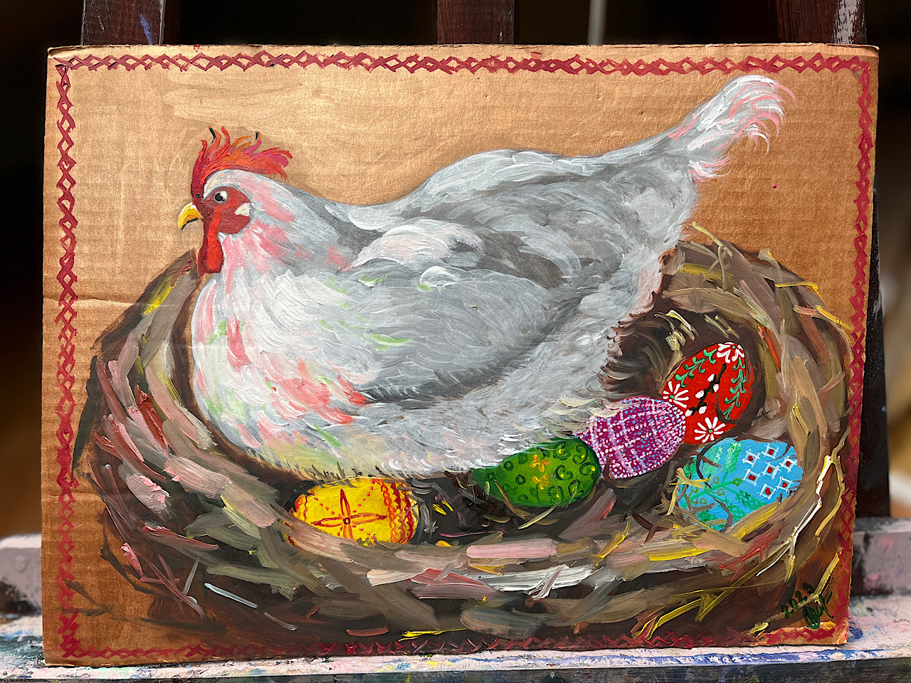 Картина акрил, масло. Название : Курочка Галина Борисовна. Картон.  Размеры:35 см x26 см