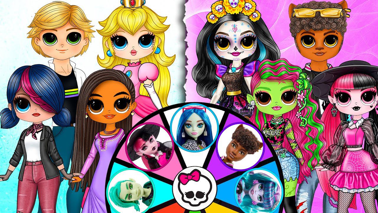 Маринетт, Аля, Эдриан, Энид, Аша, Принцесса Пич стали куклами Монстер Хай G3  Идеи из бумаги DIY