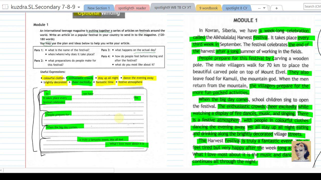 27.Spotlight 9.Module 1. Testbooklet Optional writing. Descriptive article. Festivals