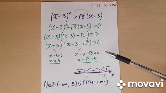Решаем неравенство методом интервалов.