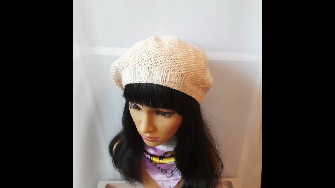 Обзор Берета с помпоном Весенний ручной вязки