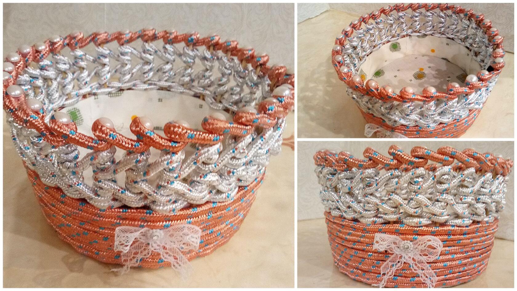 Невероятно красивая идея! Плетёная корзинка из бельевого шнура своими руками.