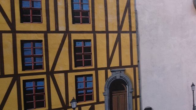 Стрит-арт Йессенсгэд на стене дома пешеходной улицы в центре города Хорсенс, Jessensgade 6,  Дания