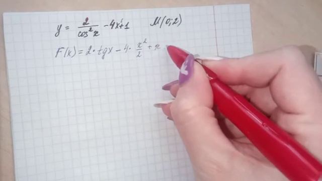 Найти первообразную, проходящую через точку M(0_2) для функции y 2_cos^2 x - 4x+1