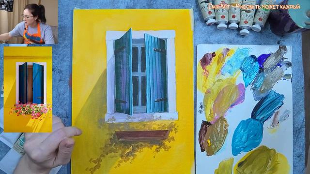 Рисуем окно с цветами акрилом. Часть 3