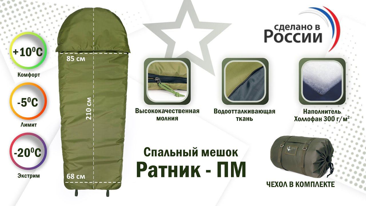 Спальный мешок "Ратник-ПМ". Цвет хаки. Промо-ролик.