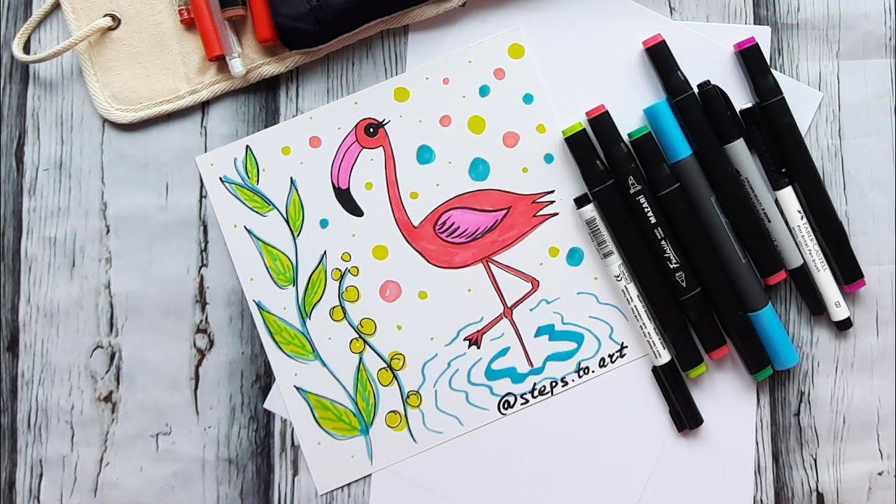 Мастер-класс для детей "Фламинго": скетчинг маркерами