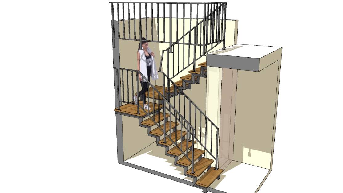 Площадочная лестница на ломаном косоуре 180º. п. Орловка