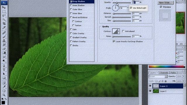 8. Стили слоев. Добавление капель на листик.avi
