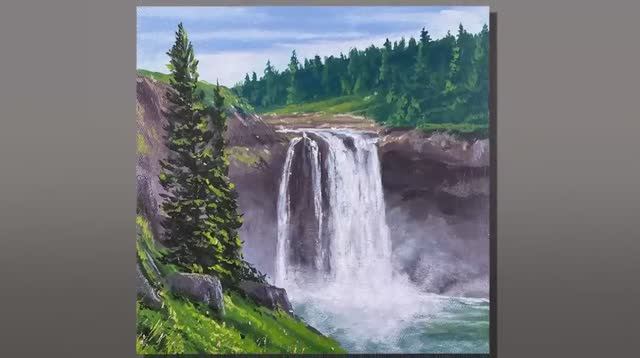 (14 Correa Art) Acrylic Painting Misty Waterfall Landscape _ Correa Art