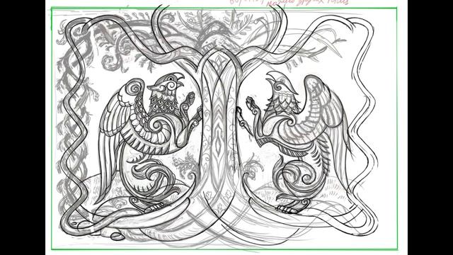 грифоны и вороны\ лайнарт Krita 5\коммишн