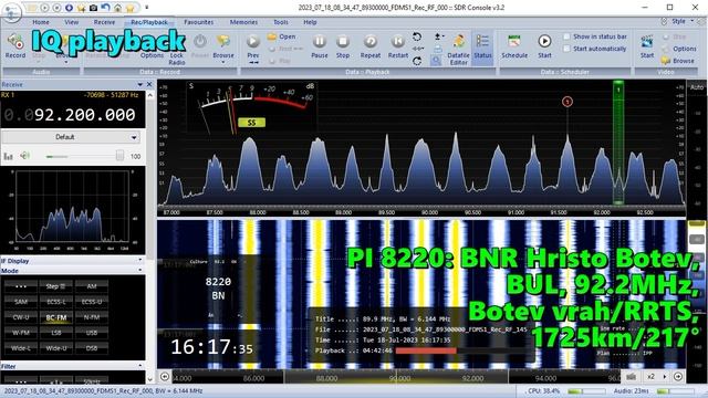 18.07.2023 13:17UTC, [Es], BNR Hristo Botev, Болгария, 92.2МГц, 1725км