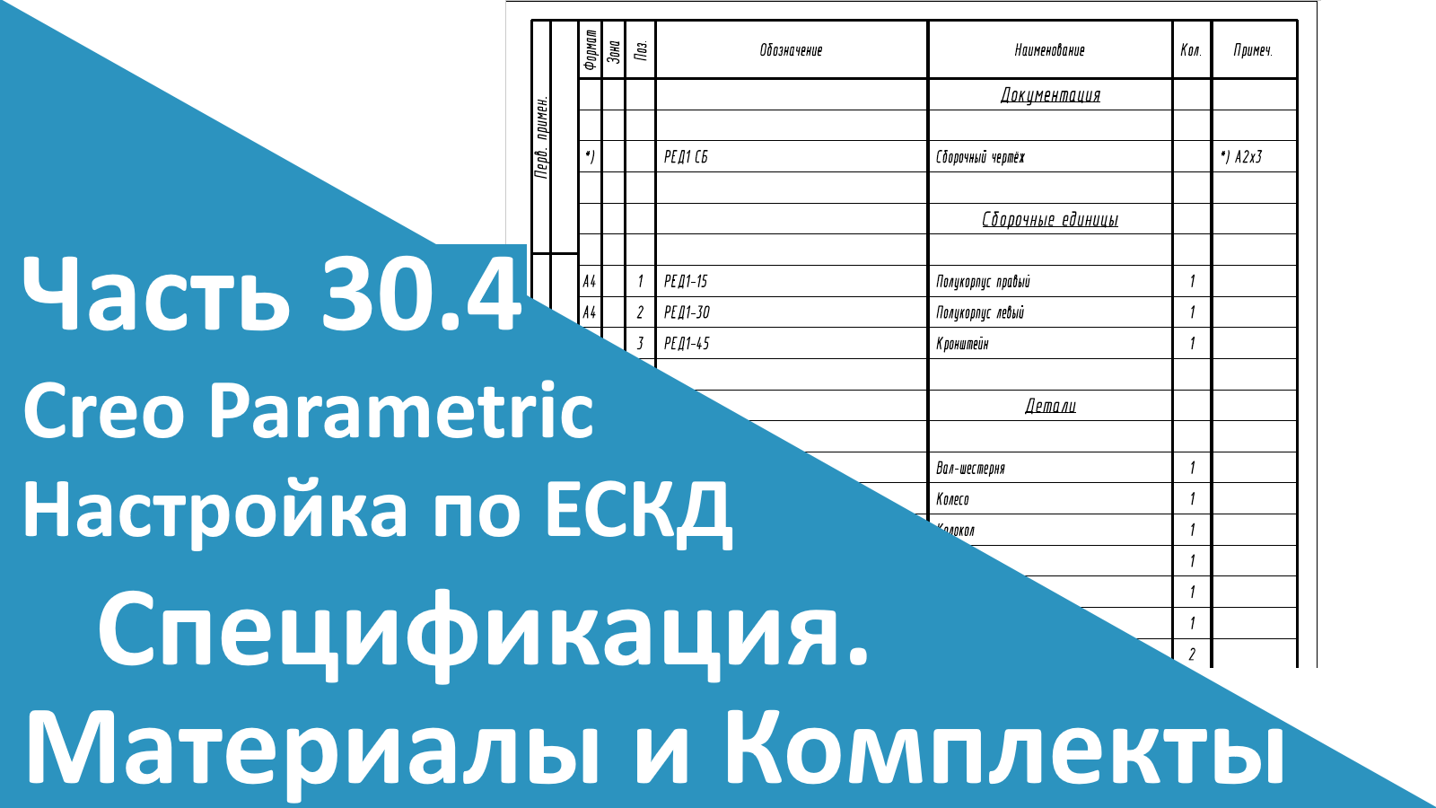 ?PTC Creo. Настройка работы по ЕСКД. Часть 30.4. Спецификация. Материалы и Комплекты