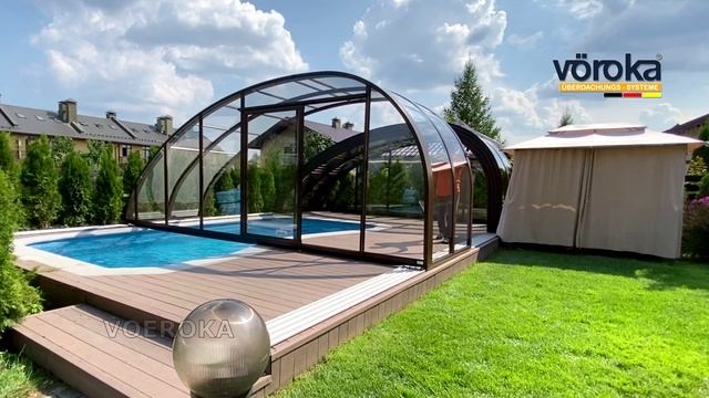 Каплевидный Павильон для бассейна модель Exclusiv. Цвет профиля Коричневый Остекление поликарбонат