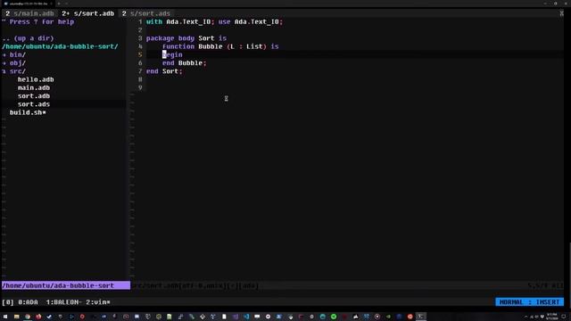 Практика 6 - Программирование Ada - Реализация пузырьковой сортировки с помощью массивов и процедур