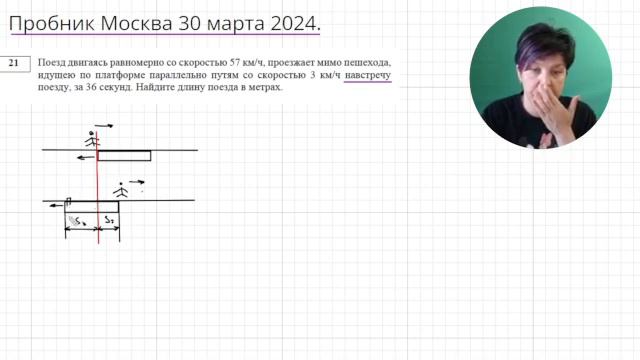 Пробник Москва 30 марта 2024. Задача про человека и поезд. 21 задача ОГЭ