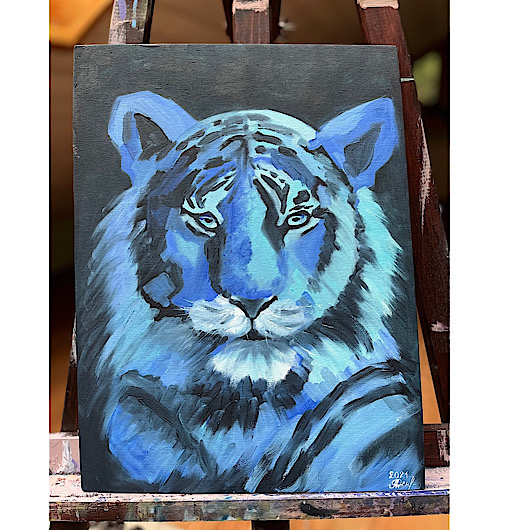 Картина масло. Холст. Голубой тигр. Размеры: 30 см  x 40 см.