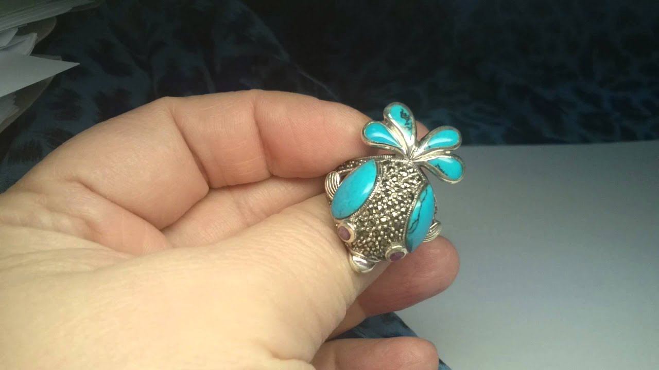 кольцо  рыба рыбка серебро бирюза рубин Таиланд новое