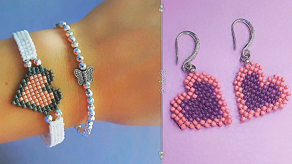 Сердечко из бисера методом ручного ткачества. МК браслет из бисера своими руками