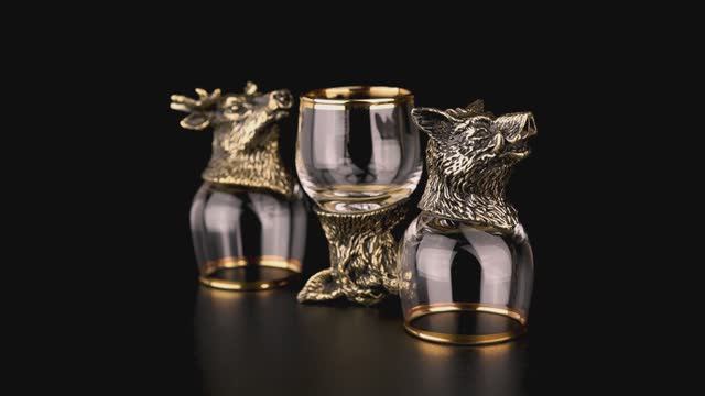 Стопки перевертыши Звери мини 3 или 6 шт (Латунь, стекло)