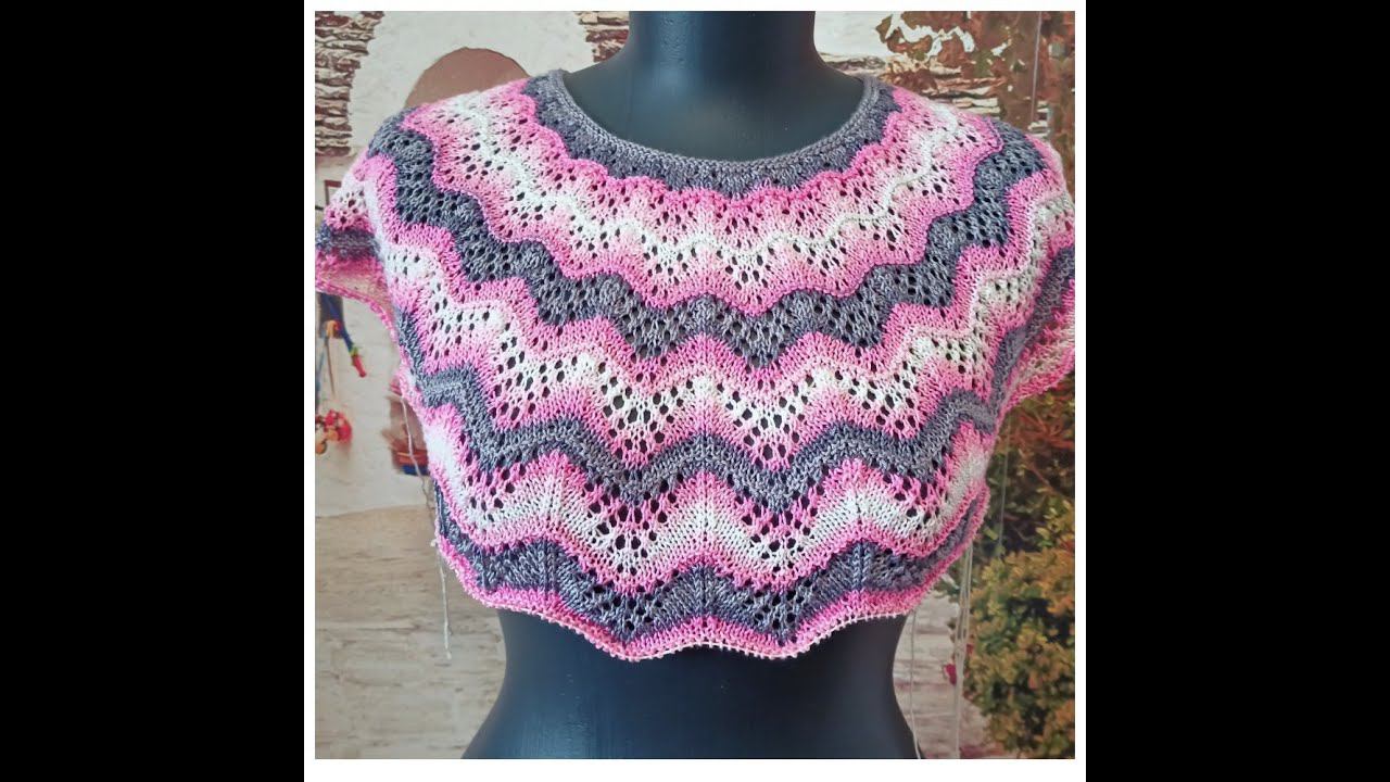 Платье "Розовая дымка" с круглой кокеткой спицами. Часть 2. Вязание узора кокетки.