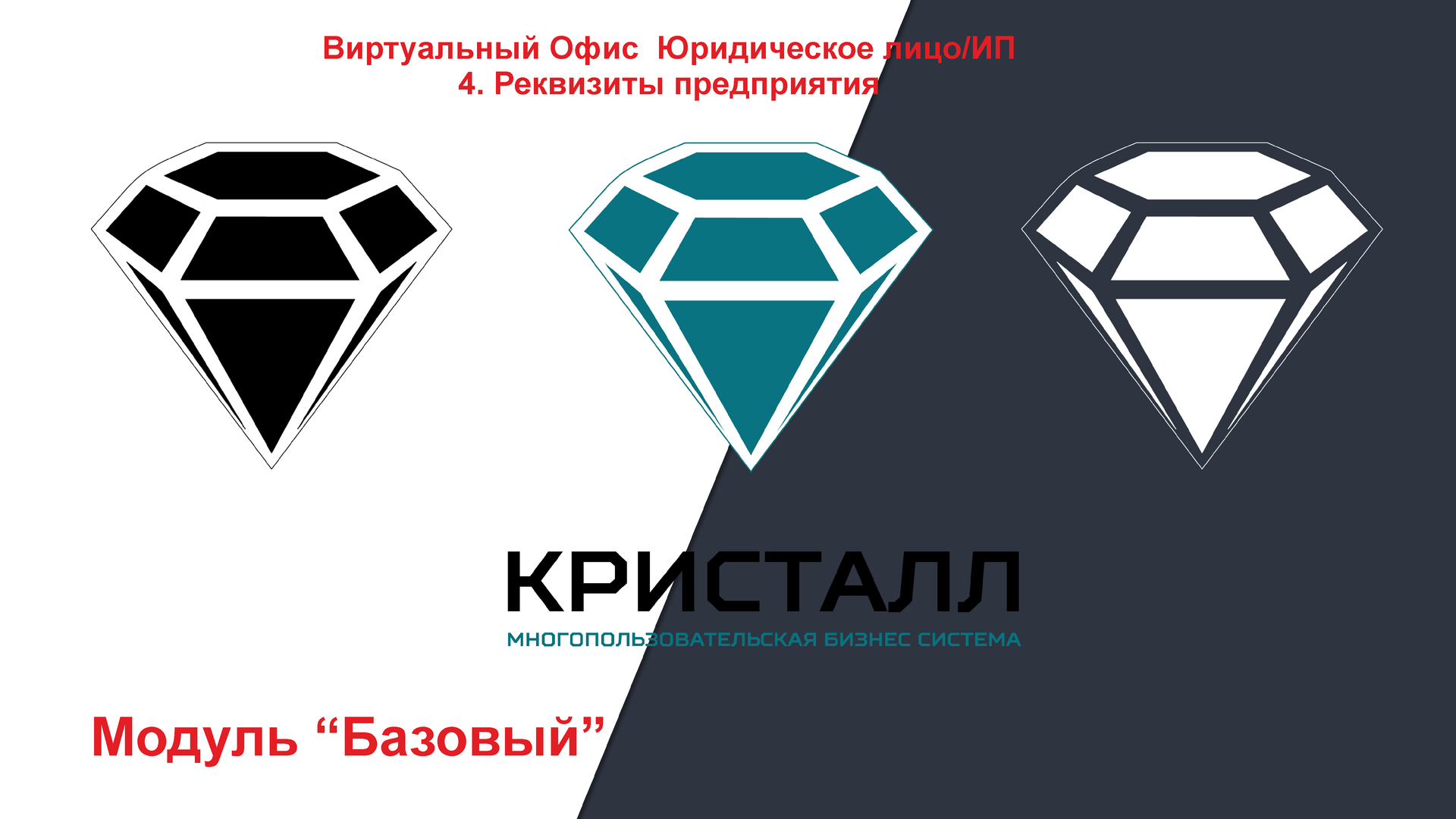 4. Реквизиты предприятия Модуль "Базовый". Виртуальный Офис Юридическое лицо/ИП в МБС Кристалл.