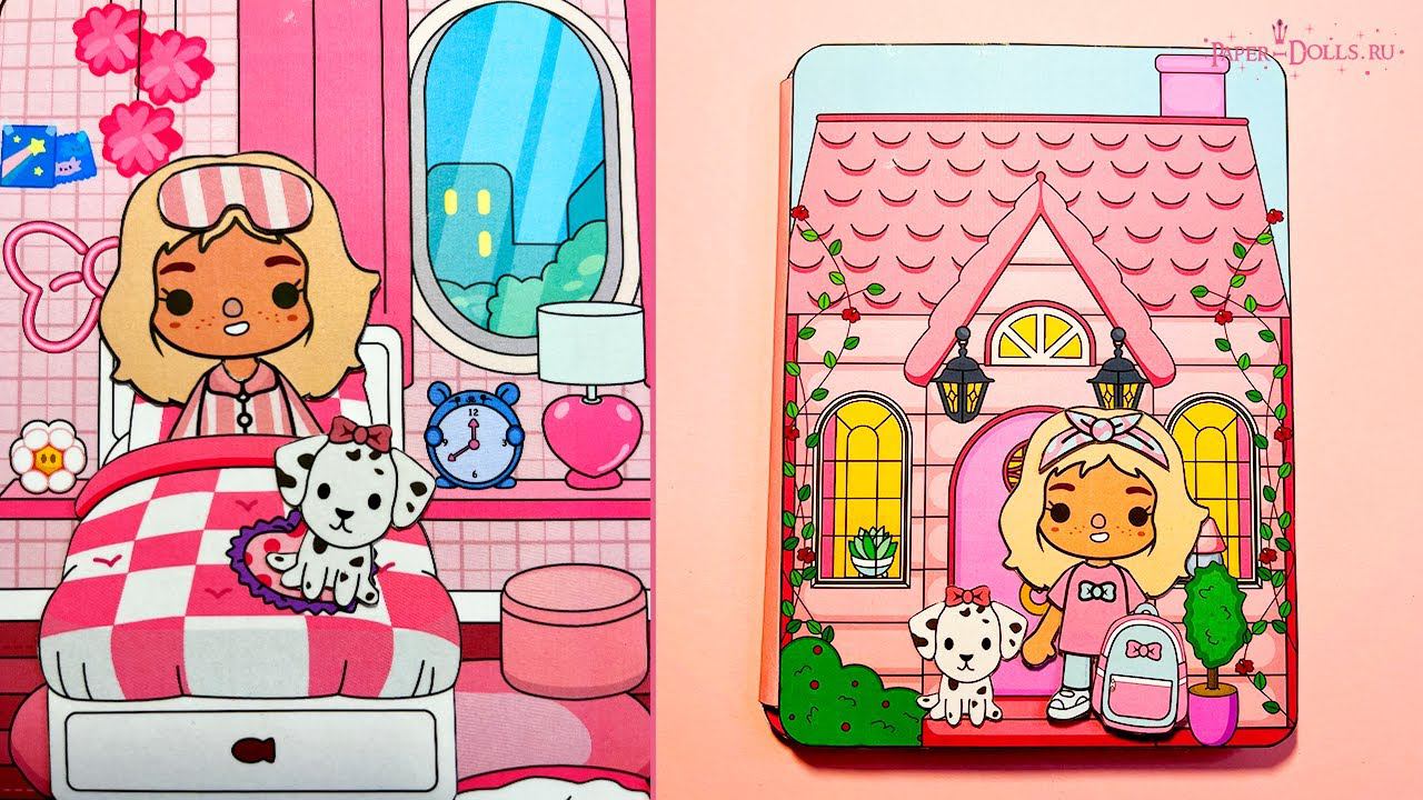 Бумажный домик с мебелью для куклы Тока Бока