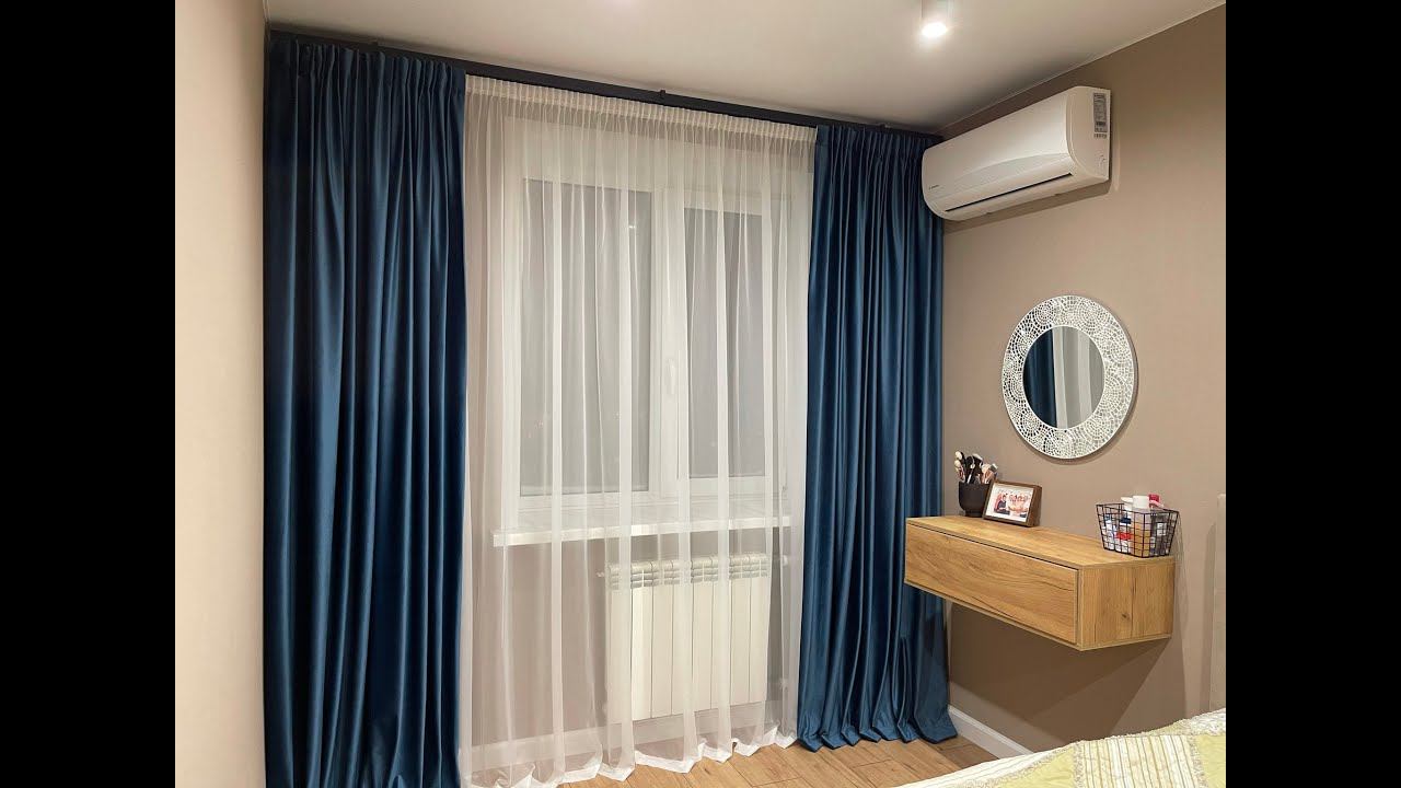 Бархатные шторы и тюль в спальне