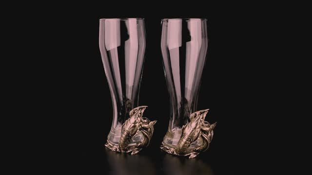 Пара пивных бокалов Рак мини (Латунь, стекло)