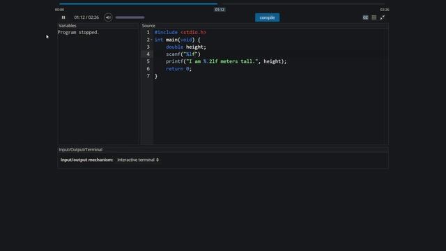 Read decimal numbers from user input with scanf