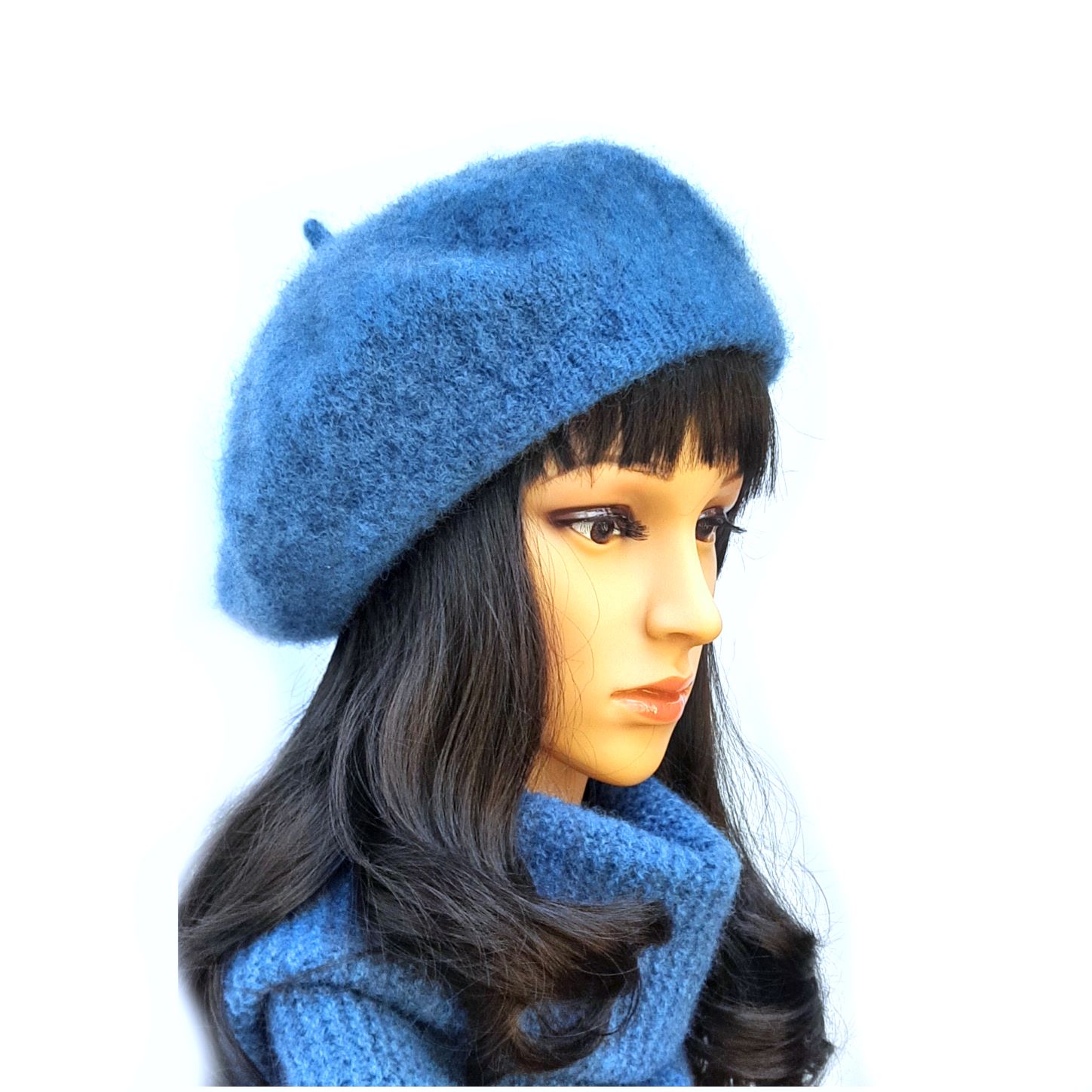 Валяно-вязаный берет и снуд, 100 % шерсть, синий цвет. Мисс Беретка