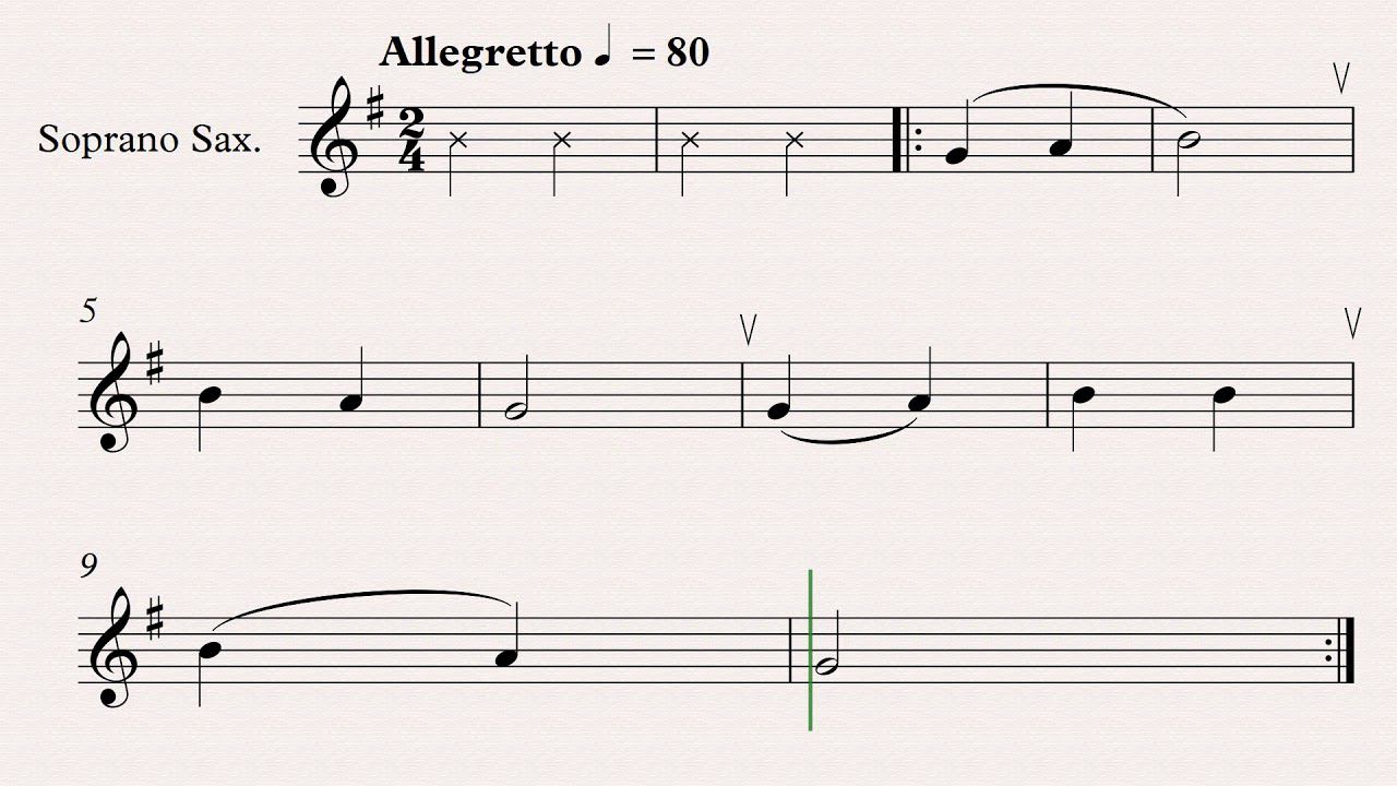 русская народная песня "У кота"видеоминусовка для саксофона-сопрано. Темп 80