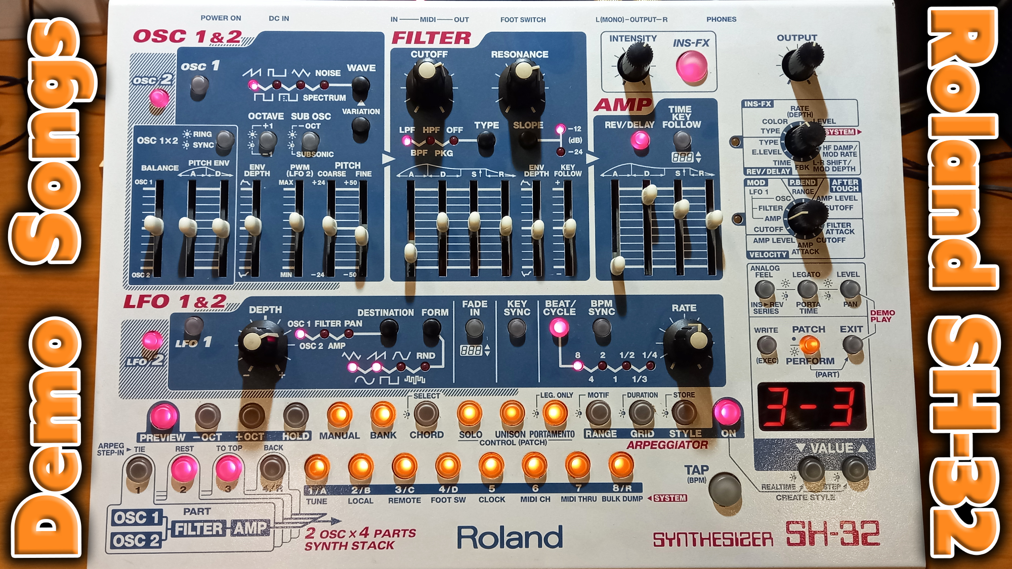Звуковой модуль 2001 года - Roland SH 32. Слушаем 3 Demo songs.