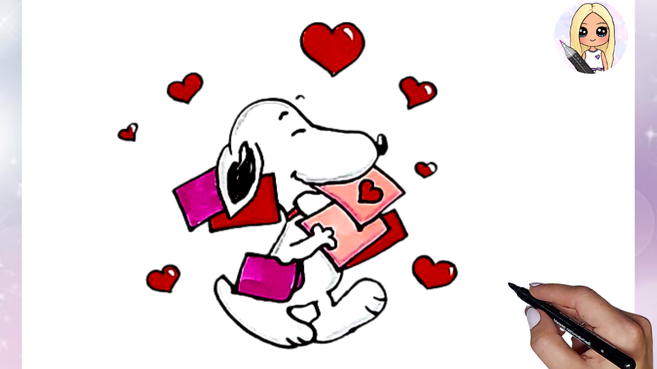 Как нарисовать Снупи с валентинками