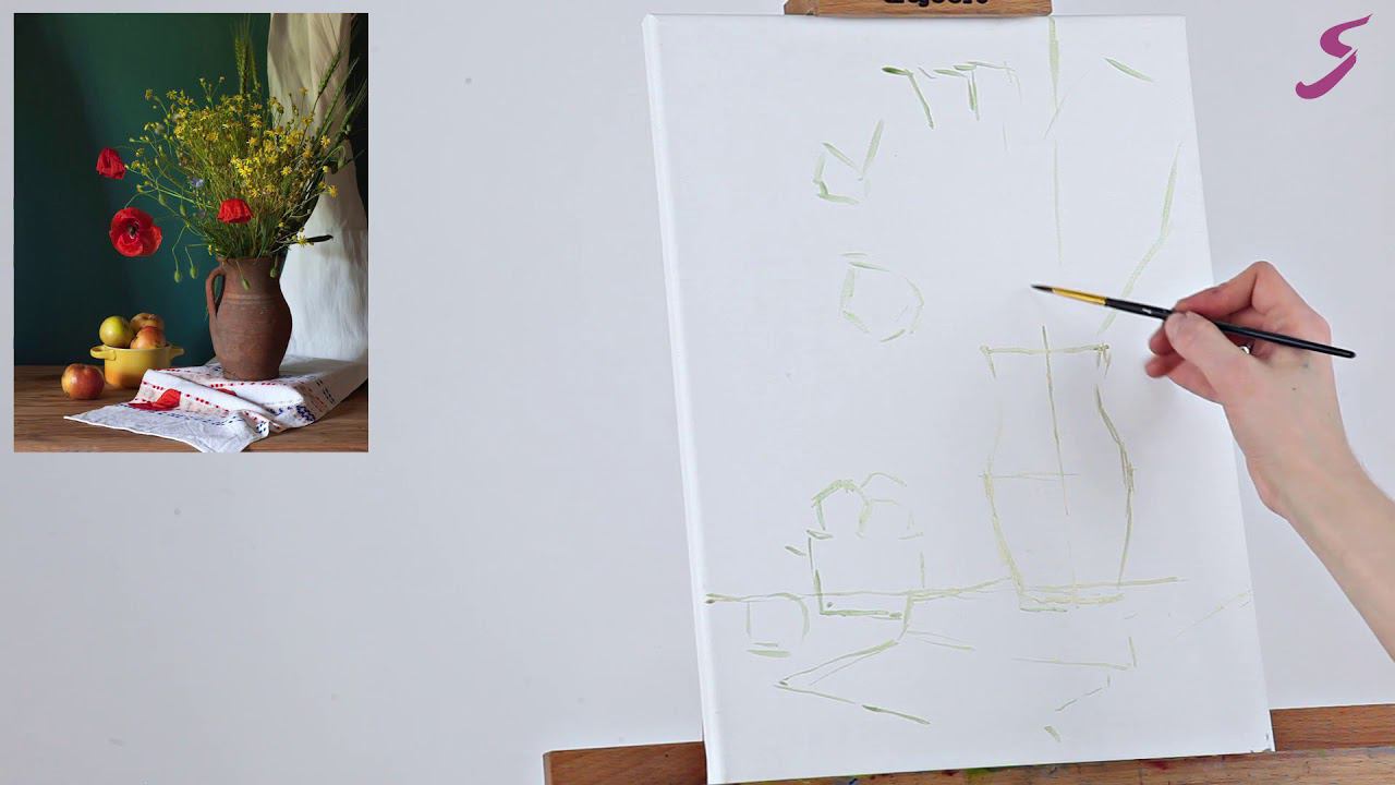 Онлайн-урок по живописи маслом «Полевые цветы и яблоки» | Рисуем полевые цветы поэтапно