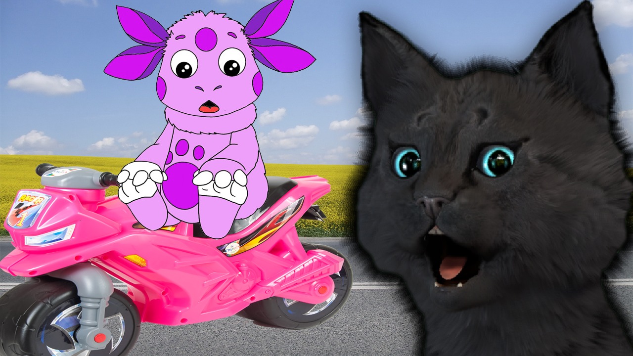 ЛУНТИК НА МОТОЦИКЛЕ И ГОВОРЯЩИЙ СУПЕР КОТ (мультик ИГРА для ДЕТЕЙ)