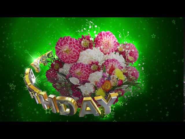 Шикарный футаж: БУКЕТ ЦВЕТОВ HAPPY BIRTHDAY на тёмно-зелёном фоне с эффектом контура звёзд