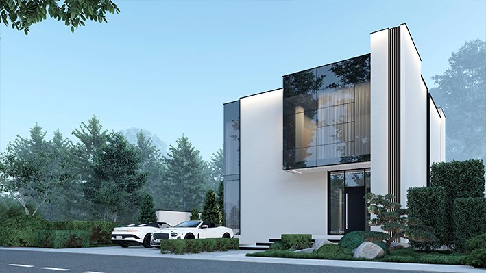 Архитектурный проект. Дом в духе кубизма с бассейном