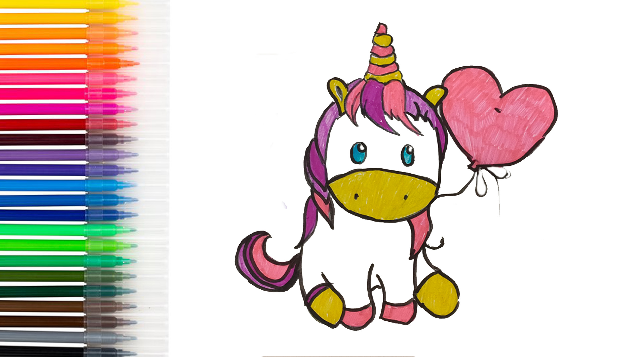 Очень мило! РИСУЕМ ЕДИНОРОЖКУ с сердечком!